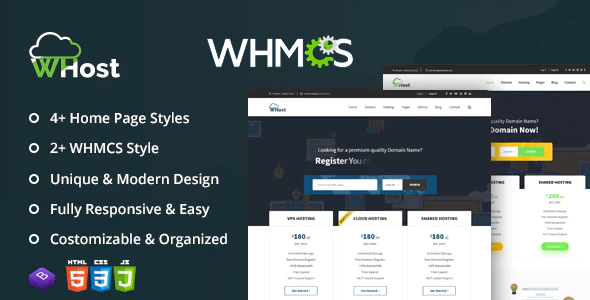 WHost-Domain Hosting Server Rental with WHMCS Responsive HTML5 Template-主题站 – WordPress主题、HTML模板 ...